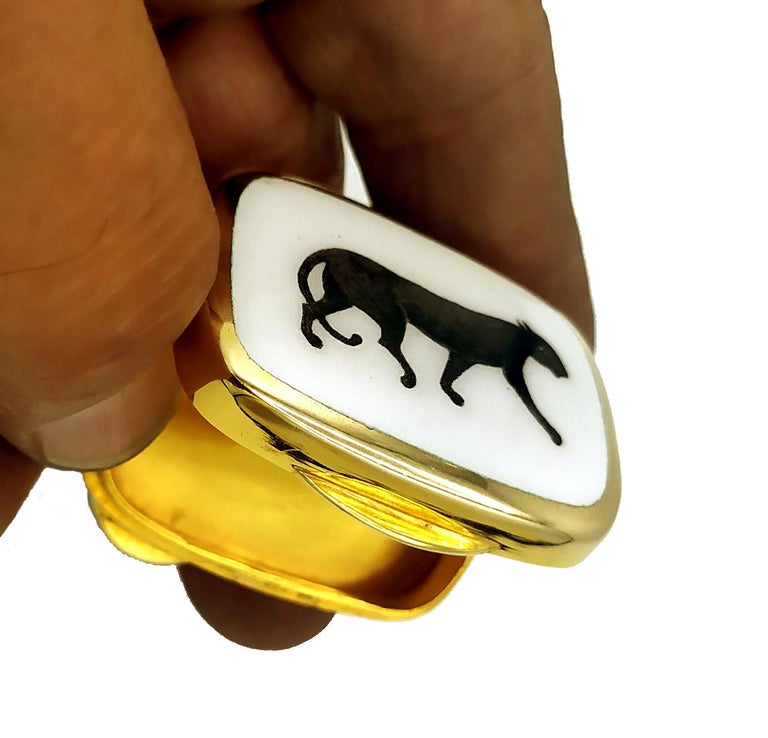 Salimbeni Black Panther Snuff Box or Pill Box enamel. For Sale at 1stDibs