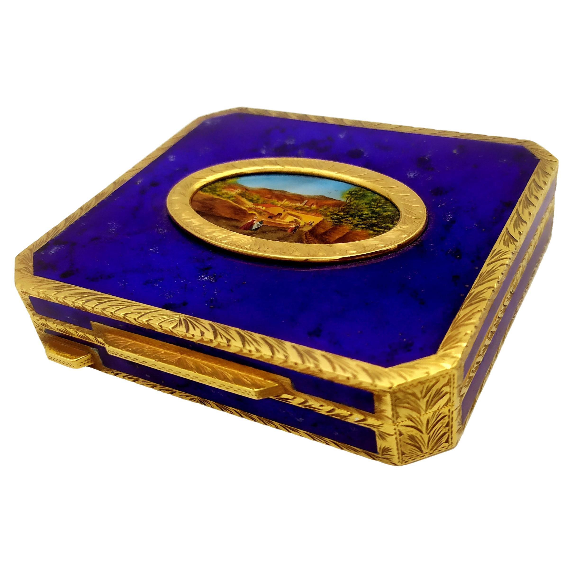 Table Box Octagonal light blue fired Enamel and Miniature Madame ...