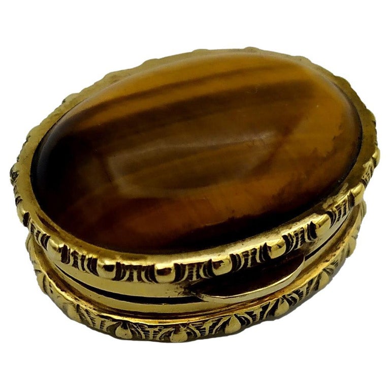 Salimbeni Pill Box with Border and Domed Tiger's Eye Gemstone For Sale ...