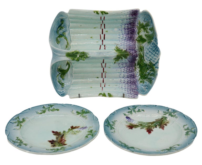 Salins-lès-Bains French Art Majolica Ceramic Asparagus Set, Late 19th C ...