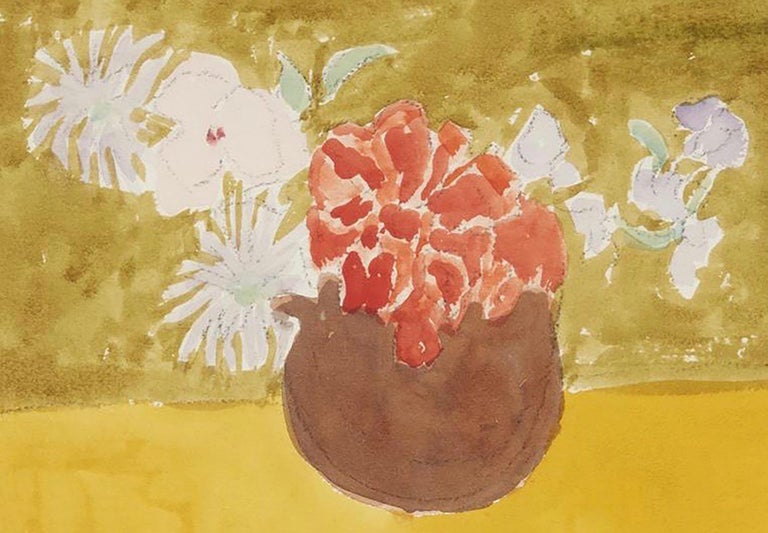 Sally Michel Avery Watercolor "Still Life on a Yellow Table", 1987 For ...