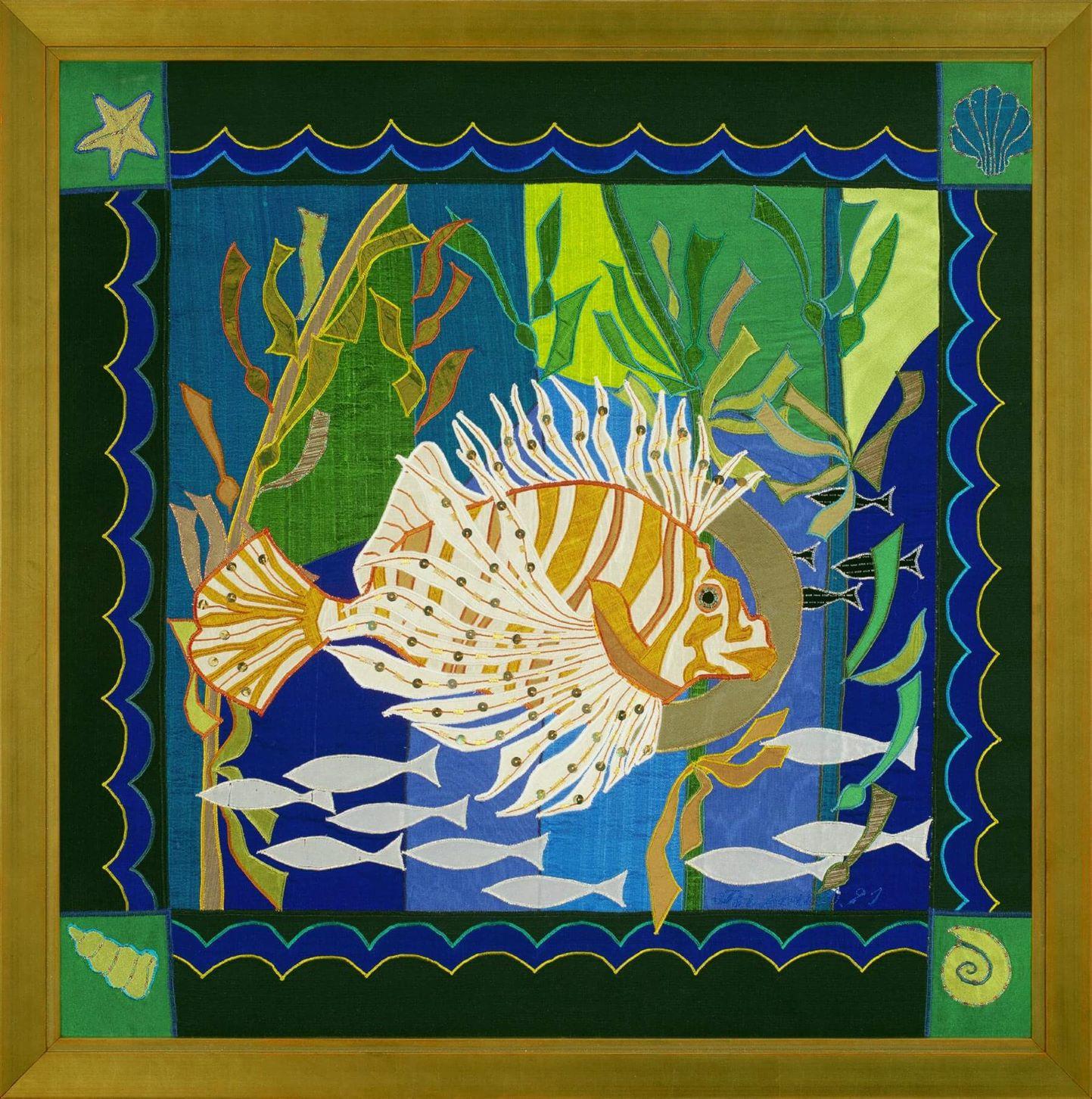 Sally Nicholson - Sally Nicholson, Lionfish In Kelp Forest Icon, Framed ...