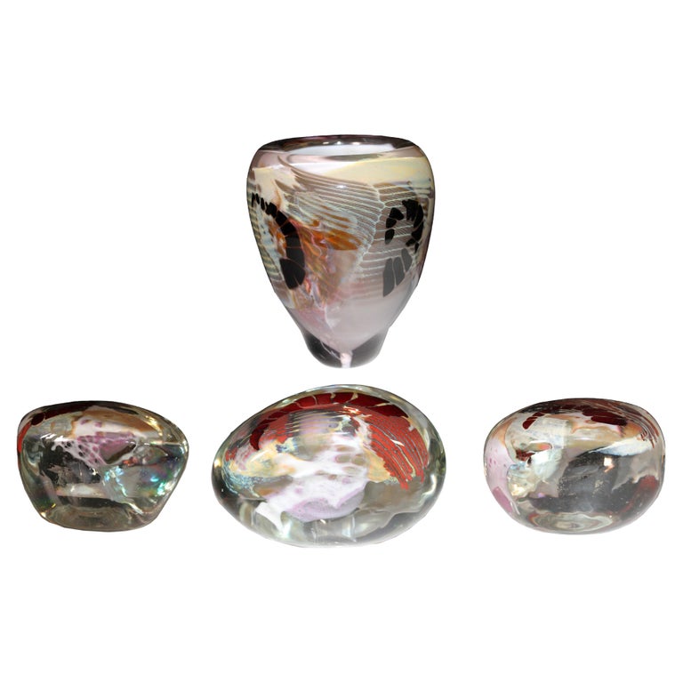 Sally Rogers Contemporary Hand Blown Art Glass Vase and Set of 3 ...