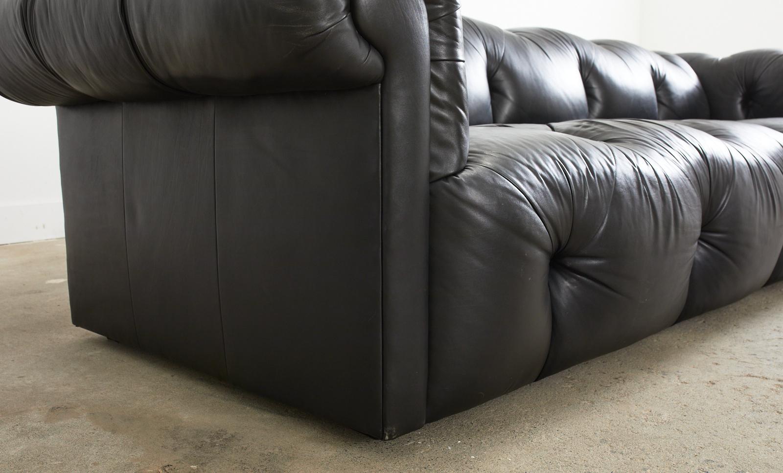 Sally Sirkin Lewis Black Leather Chesterfield Tufted Sofa For Sale at ...
