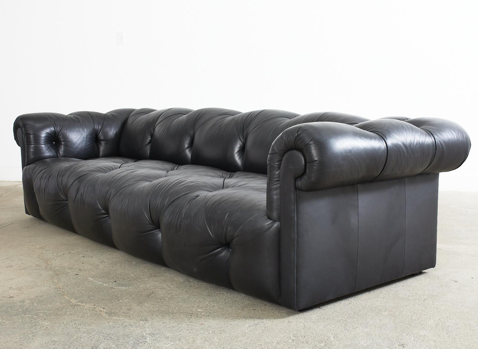 Sally Sirkin Lewis Black Leather Chesterfield Tufted Sofa For Sale at ...