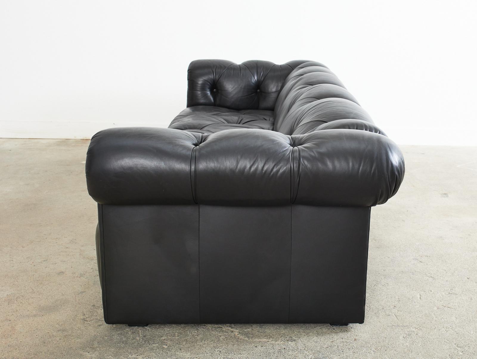 Sally Sirkin Lewis Black Leather Chesterfield Tufted Sofa For Sale at ...