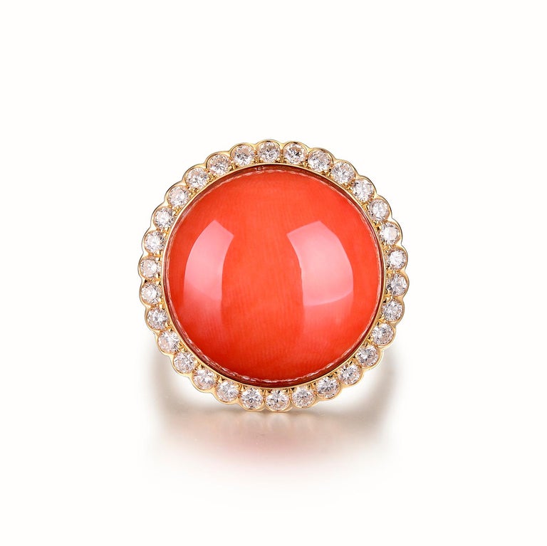 Momo Coral with Diamonds in 18K Yellow Gold at 1stDibs