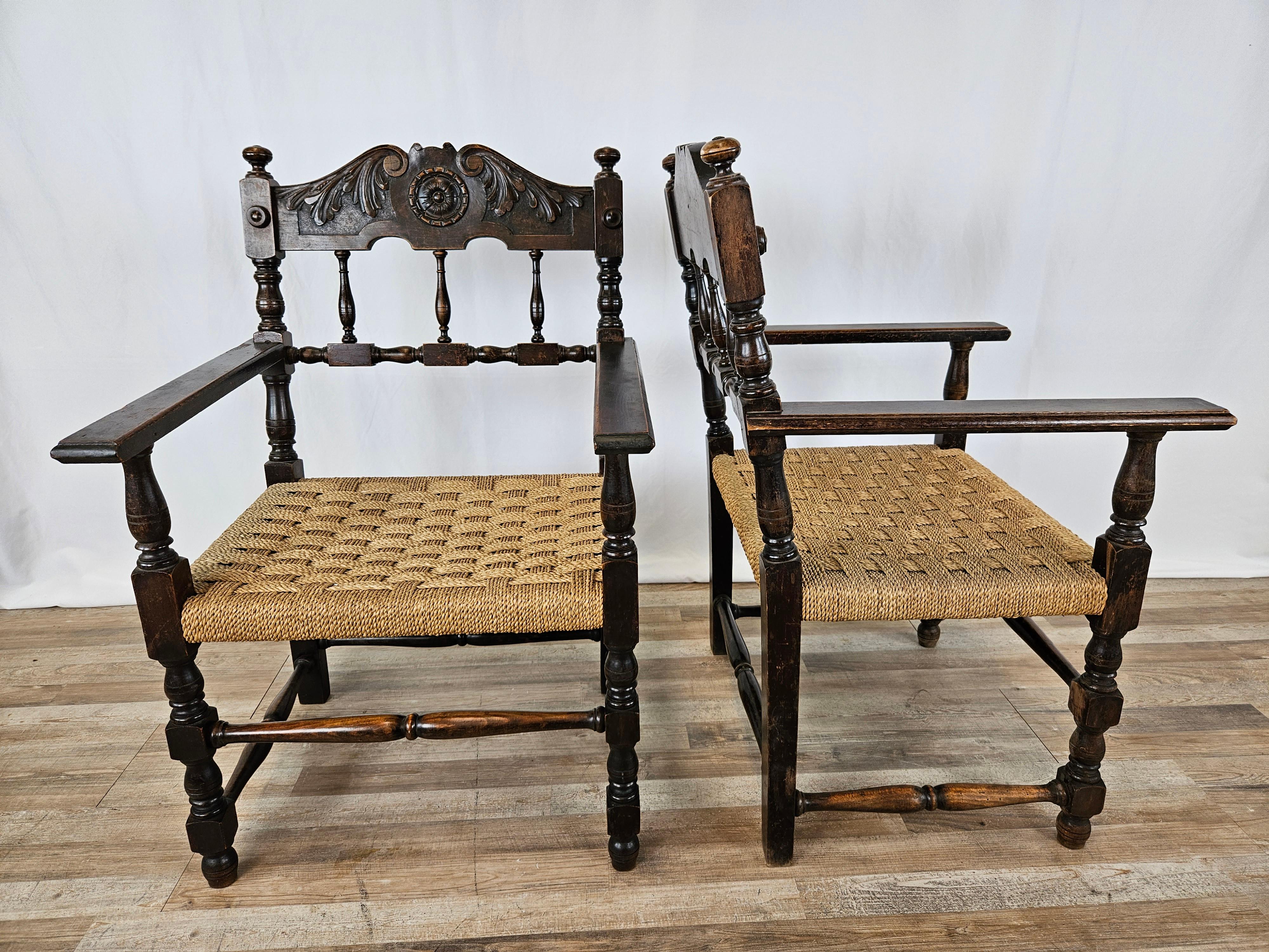 Renaissance-style wooden parlor with rope seating, 20th century For ...