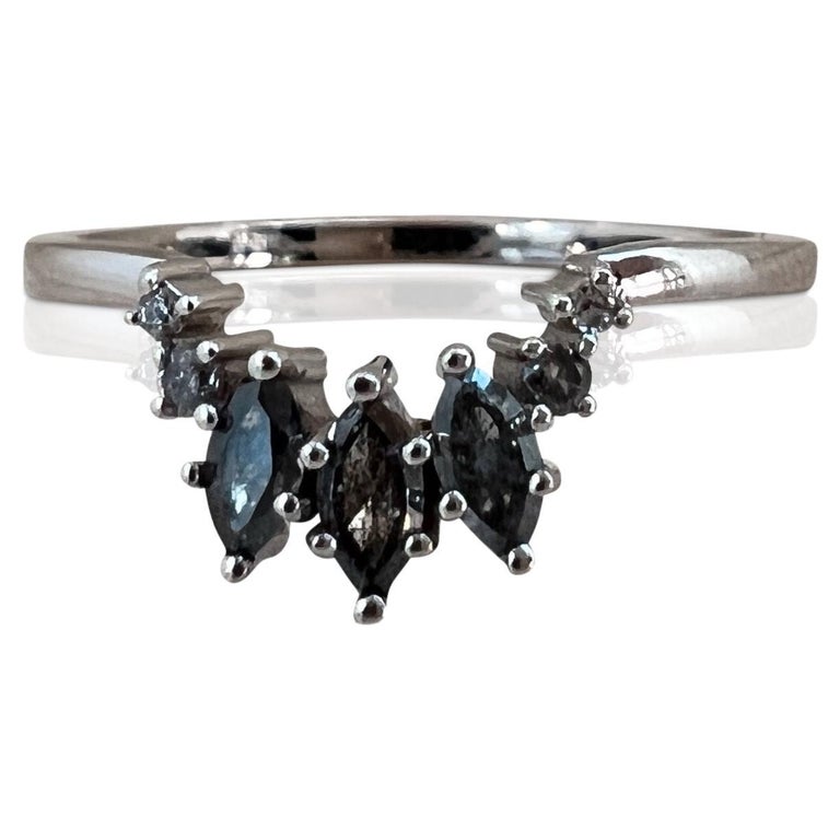 Salt and Pepper Diamond Marquise Cut 14K Crest Ring For Sale at 1stDibs