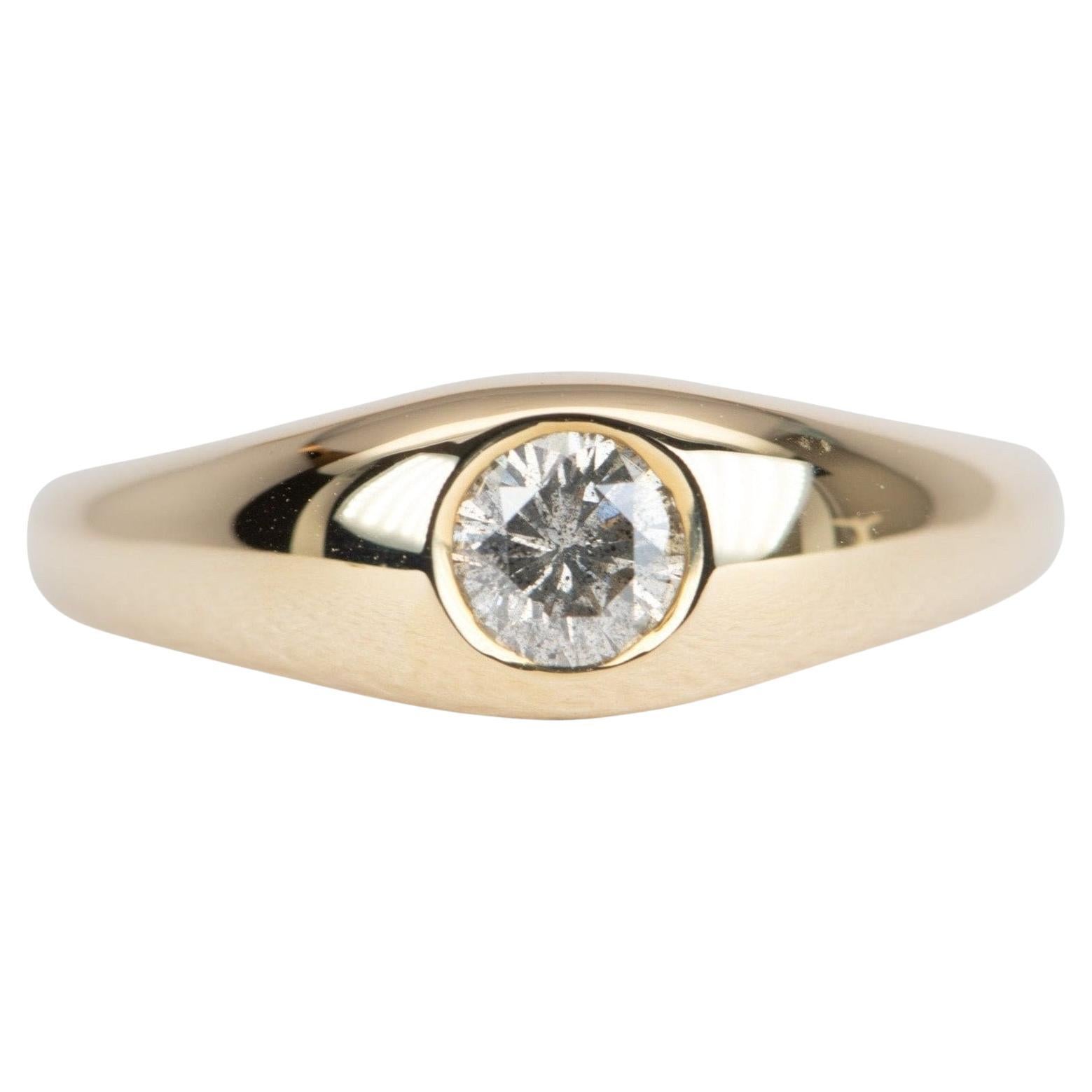 Salt and Pepper Diamond Modern Signet Band 14k Gold R6504 For Sale at ...