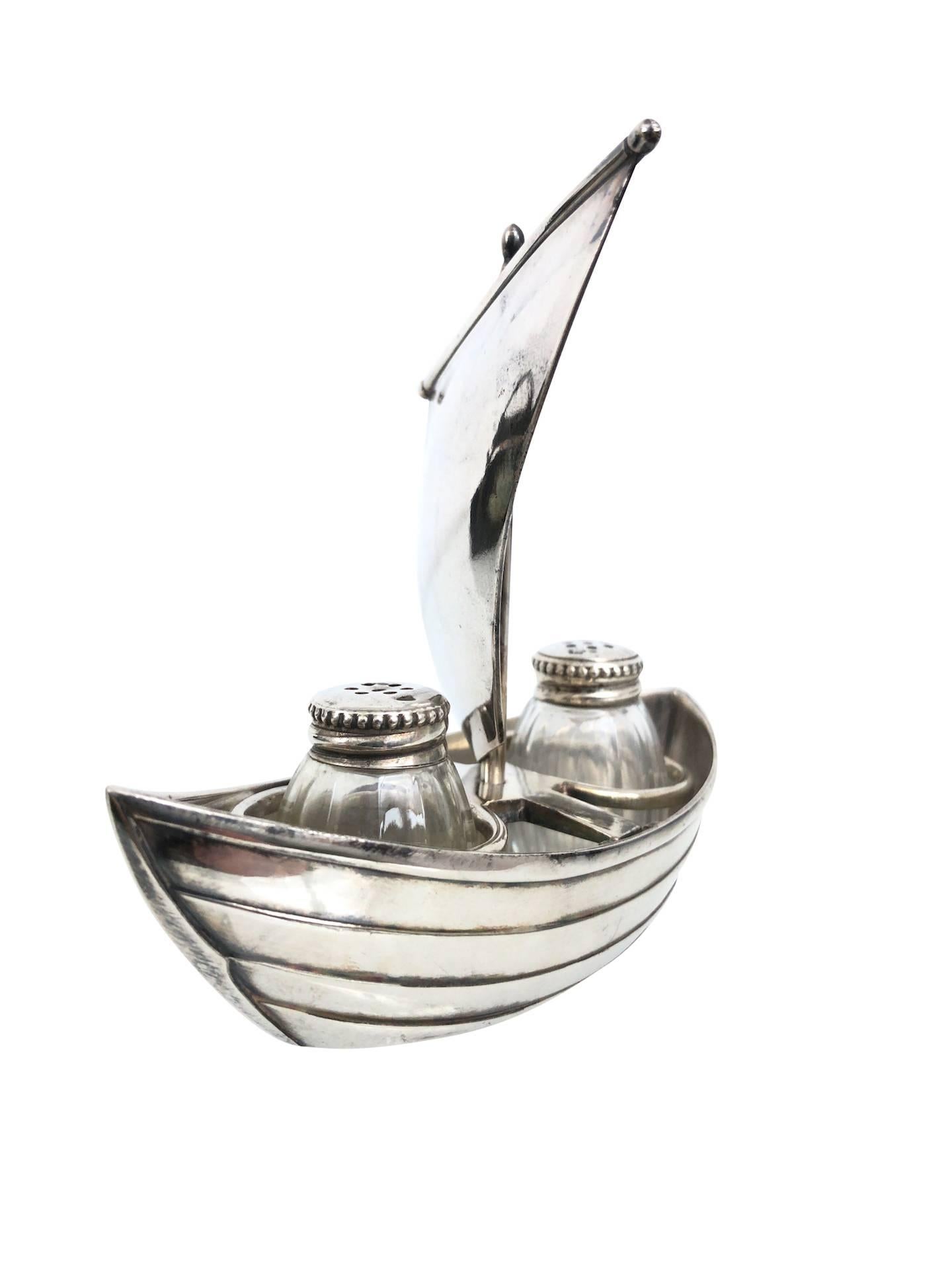 Salt and Pepper Shaker in a Sailing Boat by Gallia, Silver Plated ...
