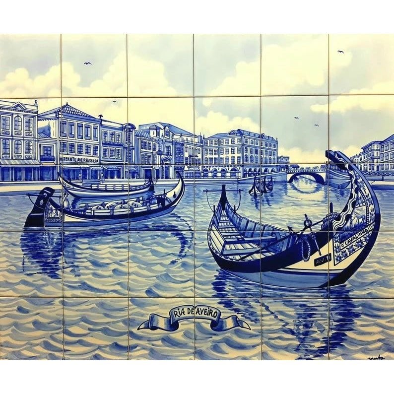 Salt Boats Tile Mural in Pure Clay and Fine Ceramic, Portuguese Tiles ...