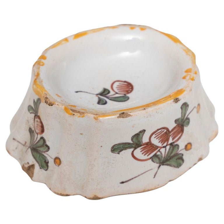 Salt Cellar Dish Faience French Oval Green Brown Orange White For Sale ...