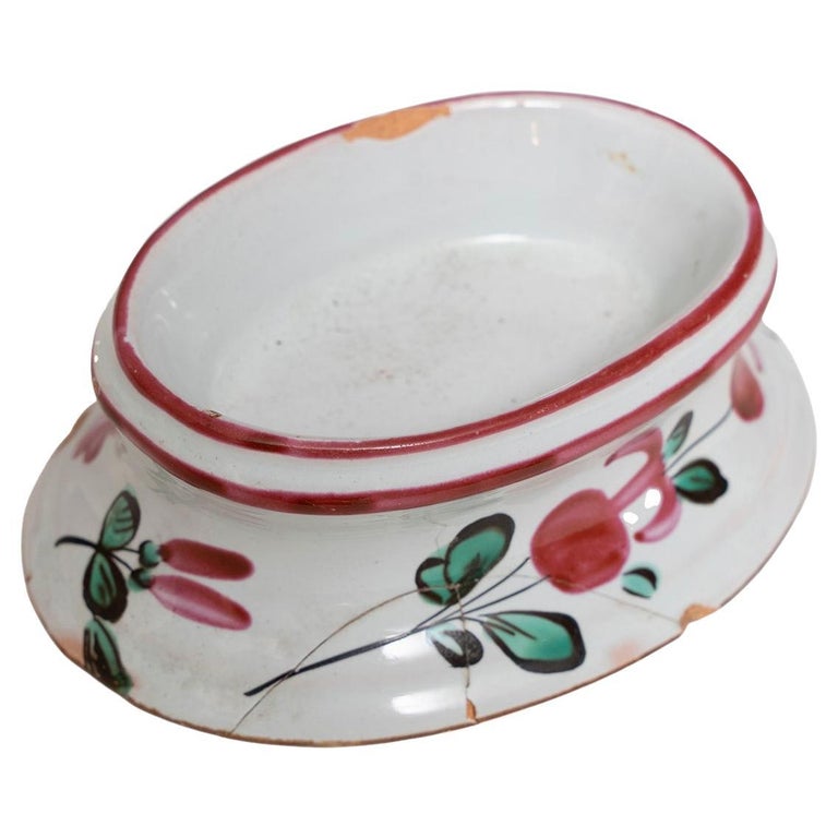 Salt Cellar Dish Faience French Rose Green White Flowers For Sale at ...