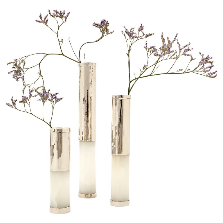 Set Salta Mini Tube Flower Vases, Alpaca Silver and Cream Onyx For Sale ...
