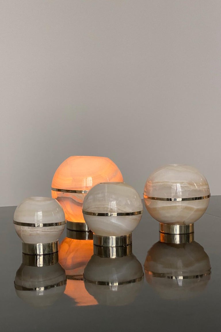 Salta Set Medium and Large Round Candleholder, Alpaca Silver and Cream Onyx Stone For Sale at ...