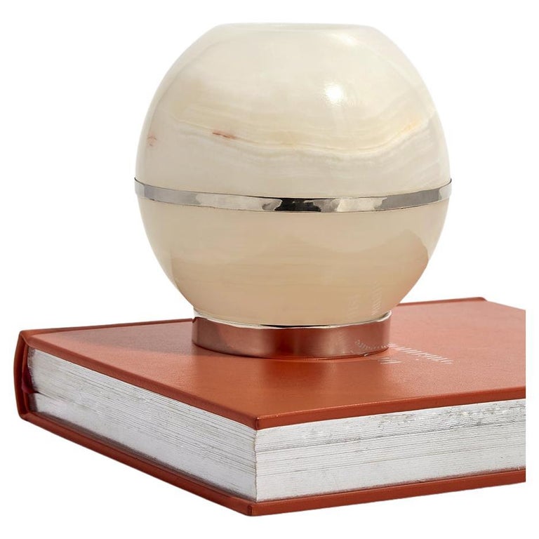 Salta Set Medium and Large Round Candleholder, Alpaca Silver and Cream Onyx Stone For Sale at ...