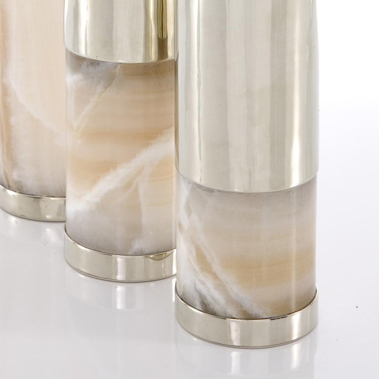 Salta Tube Set Flower Vases, Alpaca Silver and Cream Onyx Stone For ...