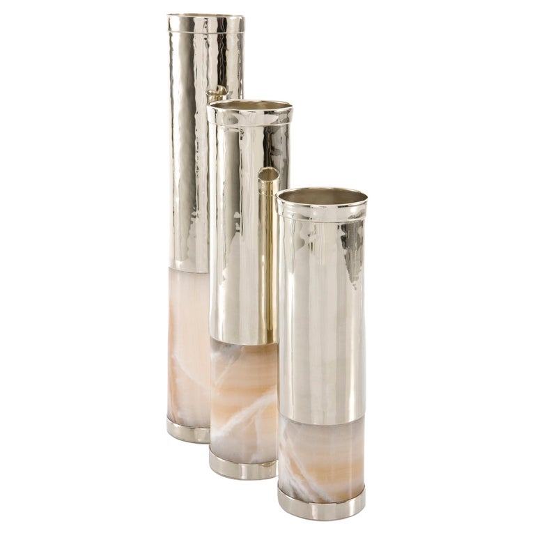 Salta Tube Set Flower Vases, Alpaca Silver and Cream Onyx Stone For ...