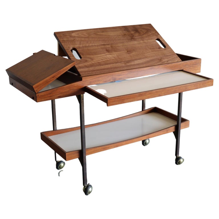 Salton Walnut Serving Bar Cart For Sale at 1stDibs