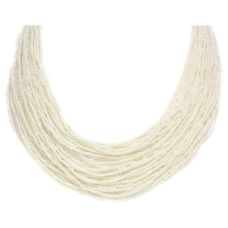 Saltwater Akoya Keshi Pearl Multi Row Diamond Necklace AAA 14k Yellow ...