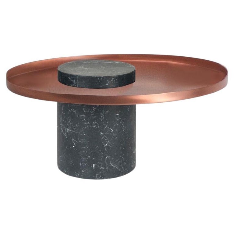 Salute Table Green Marble Column Copper Tray by La Chance For Sale at ...