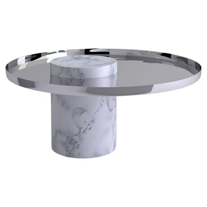 Salute Table Black Marble Column Polished Steel Tray by La Chance For ...