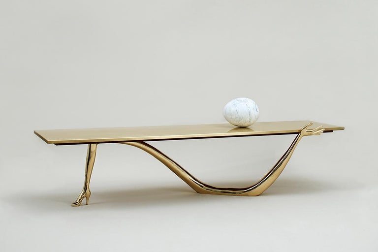 Salvador Dali Contemporary Brass Carrara Marble Low Table, Sculpture ...