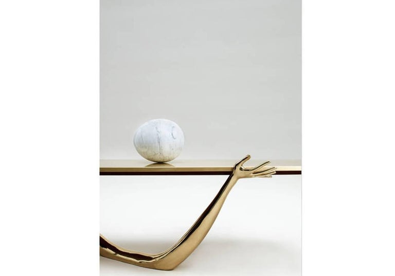 Salvador Dali Contemporary Brass Carrara Marble Low Table, Sculpture ...