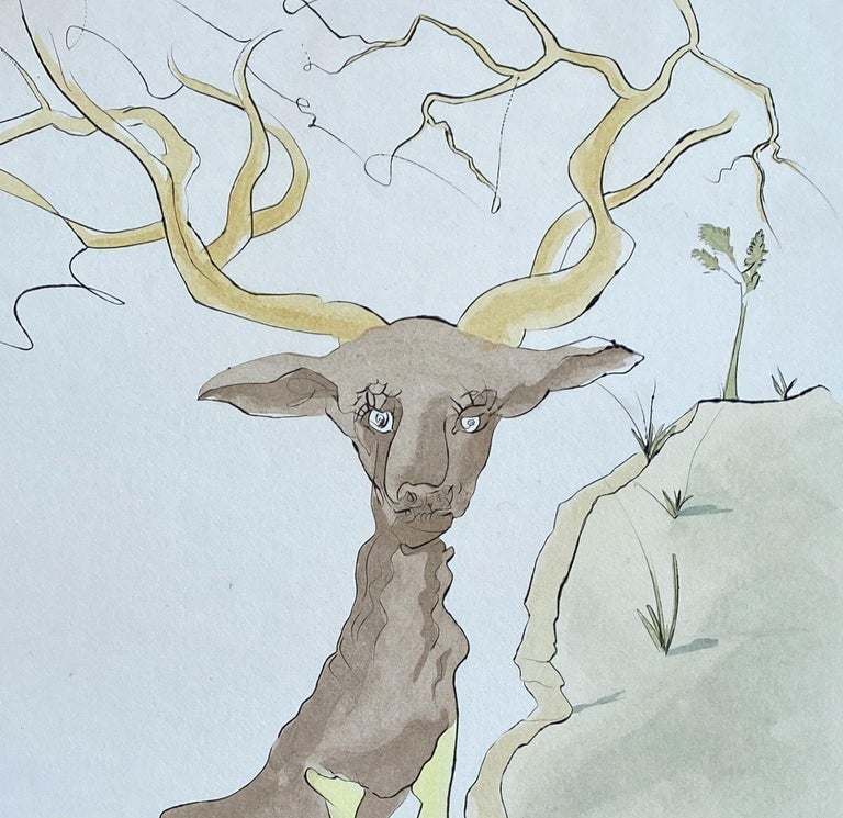 The Deer Seeing Himself in Water - Original Etching Handsigned and Numb ...