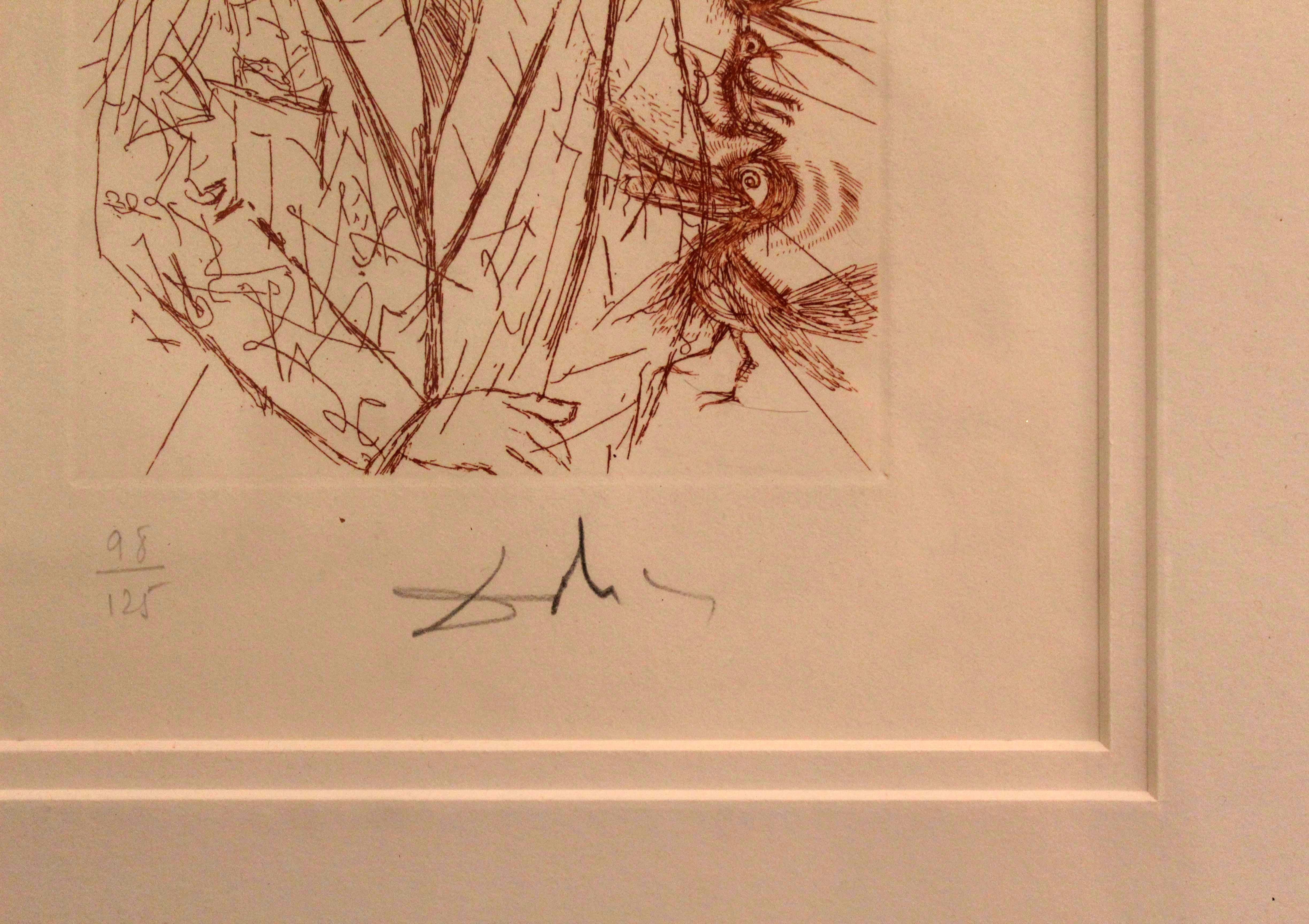 Salvador Dali Walt Disney Portrait Hand Signed Etching For Sale at 1stDibs