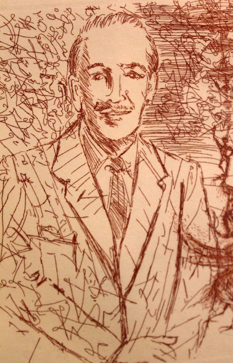 Salvador Dali Walt Disney Portrait Hand Signed Etching For Sale at 1stDibs