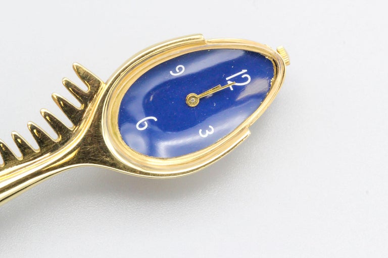 Salvator Dali Blue Enamel and 18 Karat Gold Surrealist Watch Brooch at ...