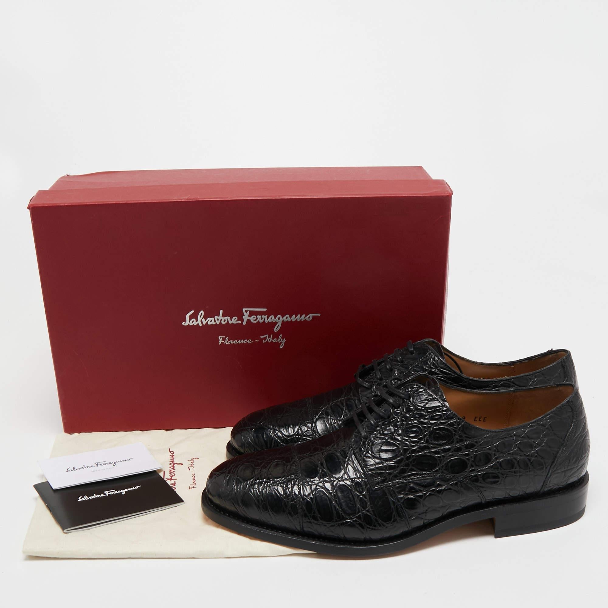 Salvatore Ferragamo Black Alligator Nordland Derby Size 43 at 1stDibs