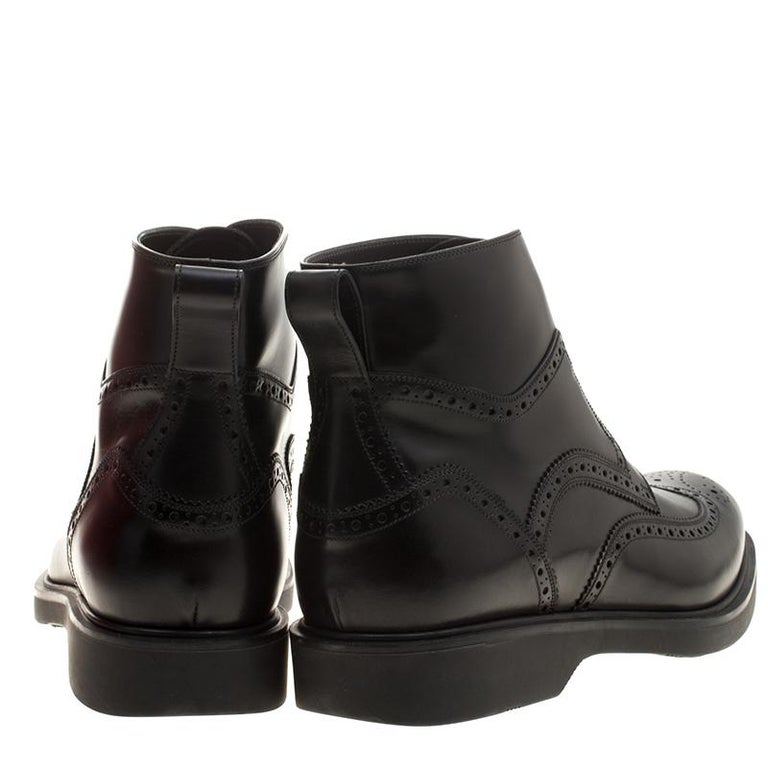 Salvatore Ferragamo Black Brogue Leather Gaiano Wing Tip Ankle Boots ...