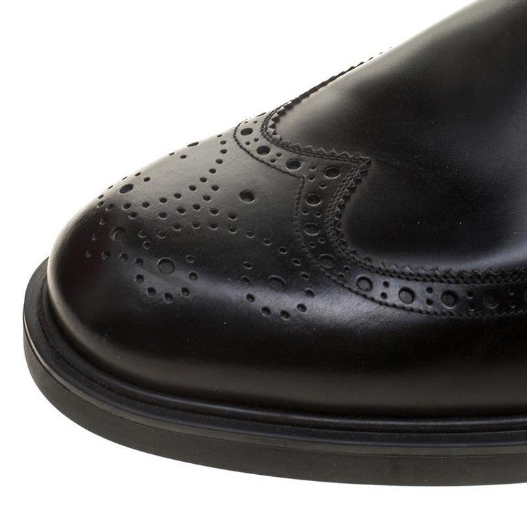 Salvatore Ferragamo Black Brogue Leather Gaiano Wing Tip Ankle Boots ...