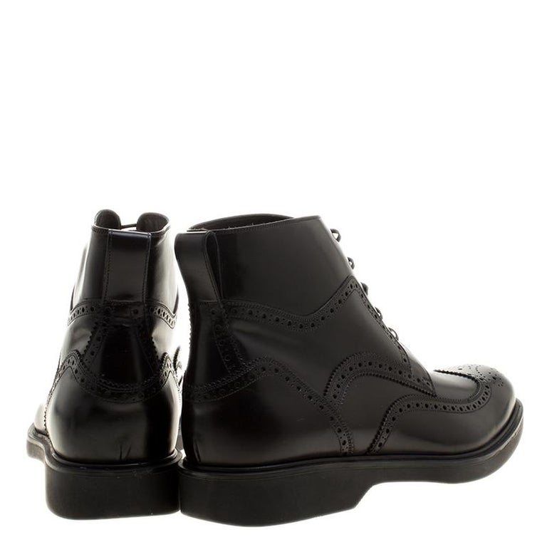 Salvatore Ferragamo Black Brogue Leather Gaiano Wing Tip Ankle Boots ...