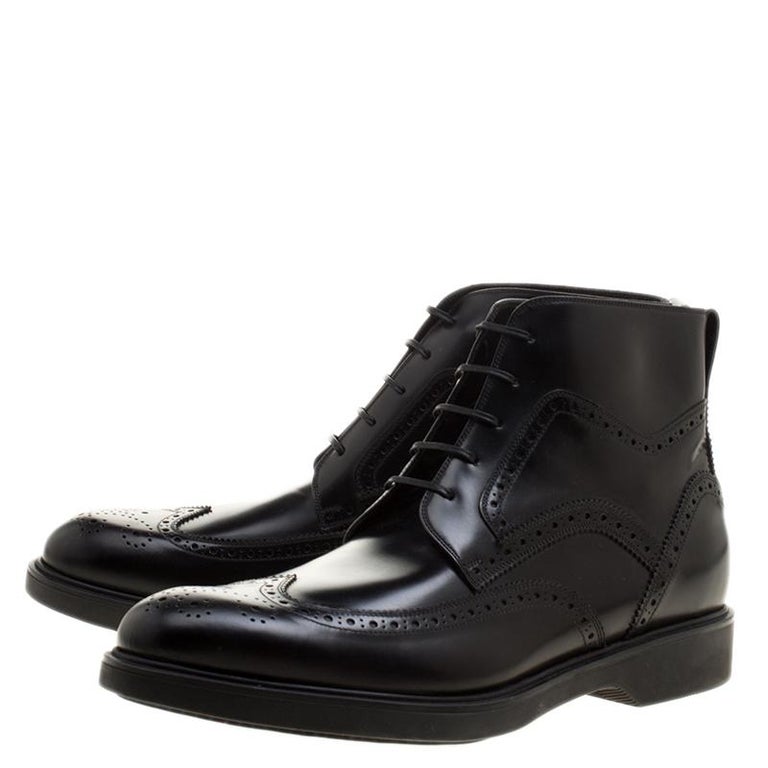 Salvatore Ferragamo Black Brogue Leather Gaiano Wing Tip Ankle Boots ...