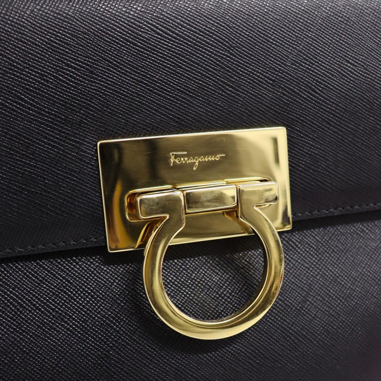 Salvatore Ferragamo Black Iconic Gancini Top Handle Bag For Sale at 1stDibs