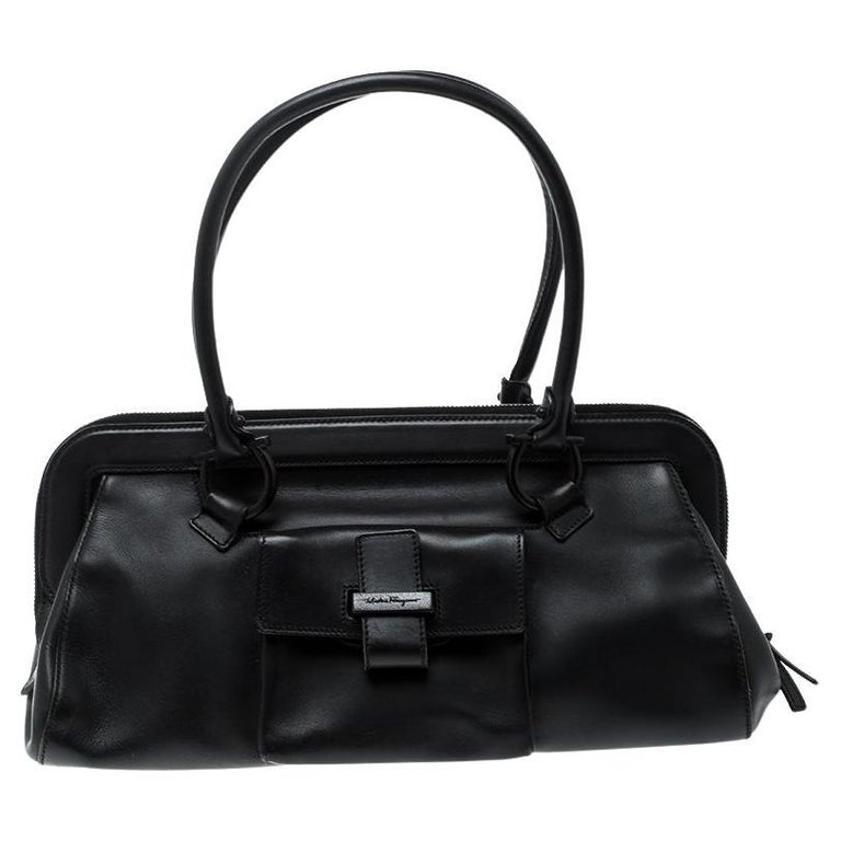 Salvatore Ferragamo Black Leather Frame Satchel For Sale at 1stDibs