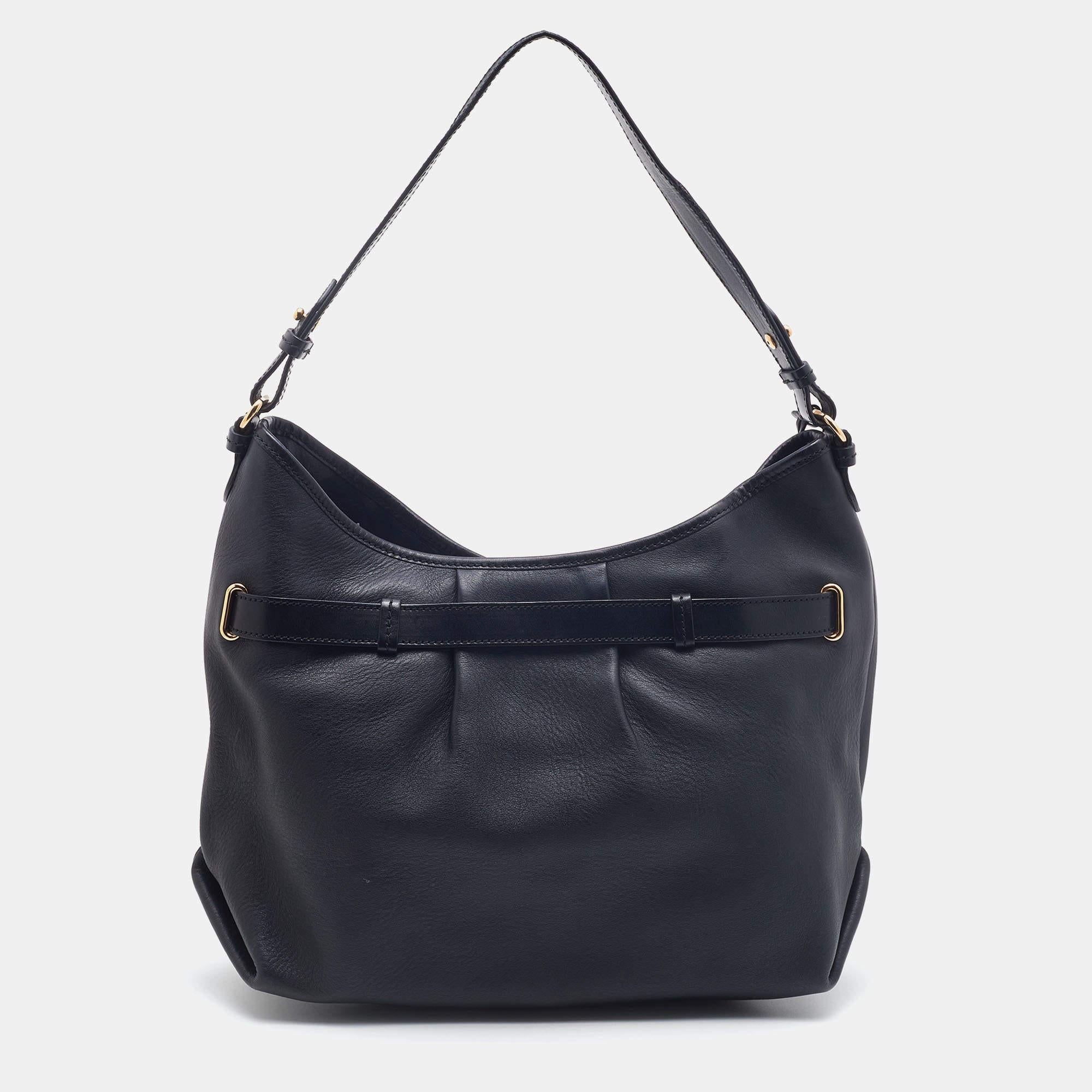 Salvatore Ferragamo Black Leather Gancini Belt Hobo For Sale at 1stDibs