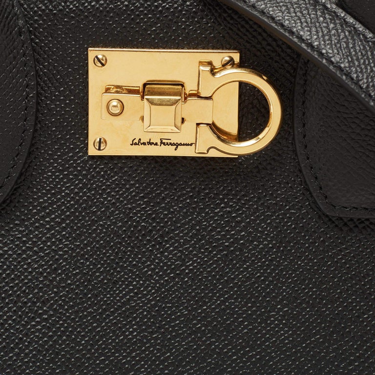 Salvatore Ferragamo Black Leather Small Studio Box Bag For Sale at 1stDibs