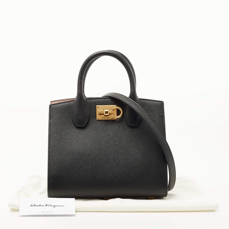 Salvatore Ferragamo Black Leather Small Studio Box Bag For Sale at 1stDibs