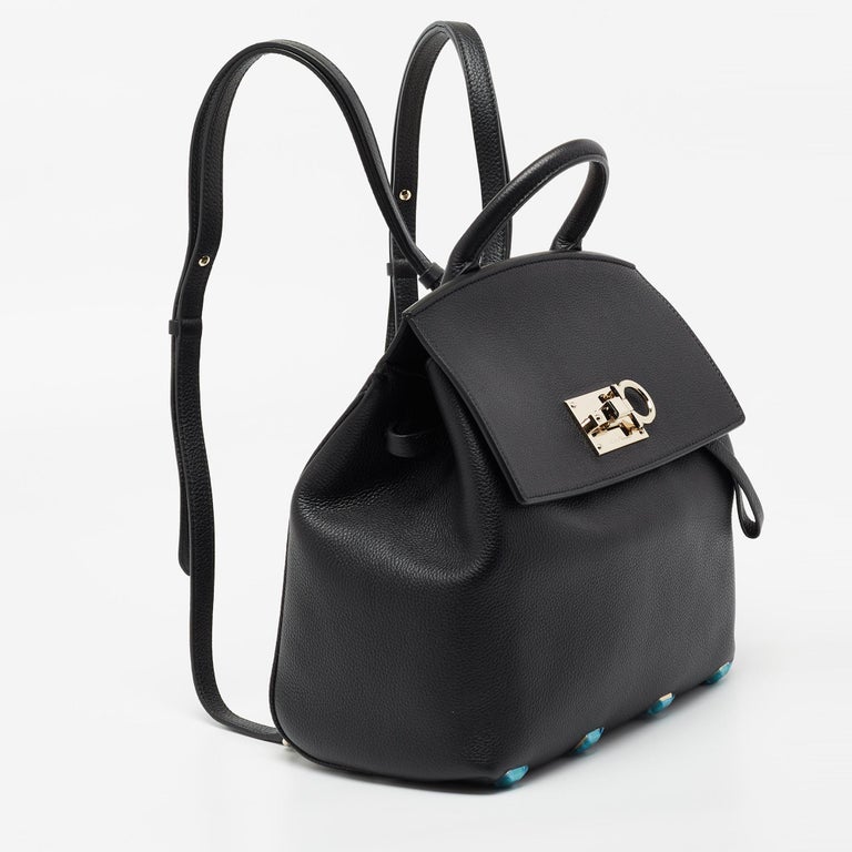 Salvatore Ferragamo Black Leather Studio Backpack at 1stDibs