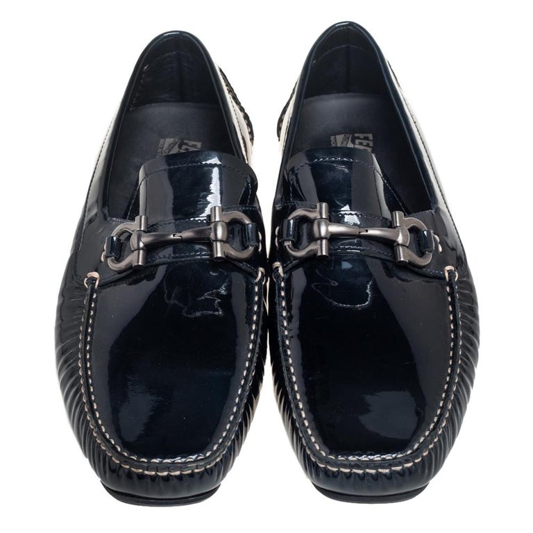 Salvatore Ferragamo Black Patent Leather Parigi Gancini Driver Loafers ...
