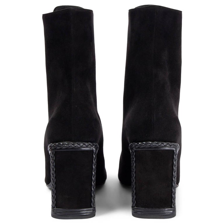 SALVATORE FERRAGAMO black suede CHANA Lace-Up Block Heel Ankle Boots ...