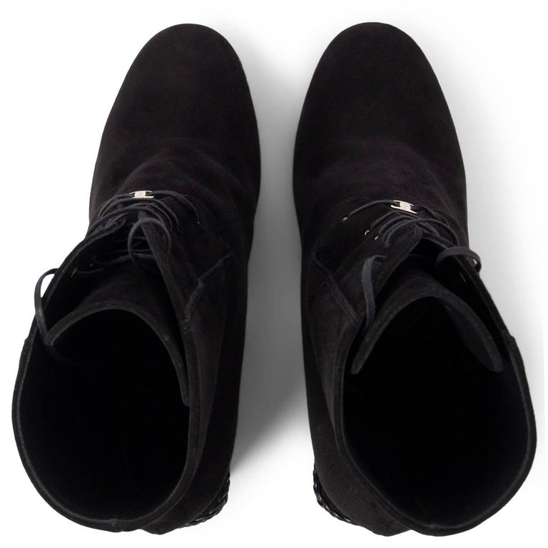 SALVATORE FERRAGAMO black suede CHANA Lace-Up Block Heel Ankle Boots ...
