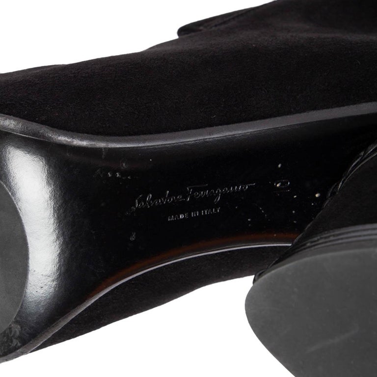 SALVATORE FERRAGAMO black suede CHANA Lace-Up Block Heel Ankle Boots ...