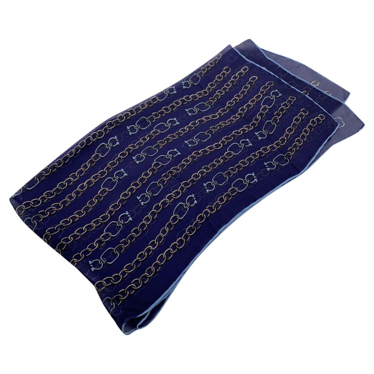 Salvatore Ferragamo Blue Chain Print Silk Stole Shawl Scarf For Sale at ...