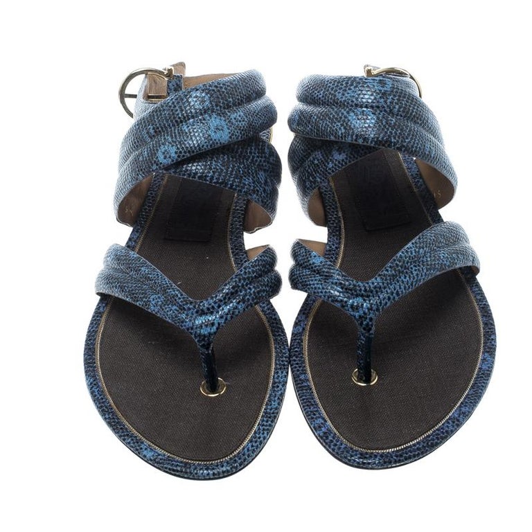 Salvatore Ferragamo Blue Lizard Embossed Leather Magritta Cross Strap ...